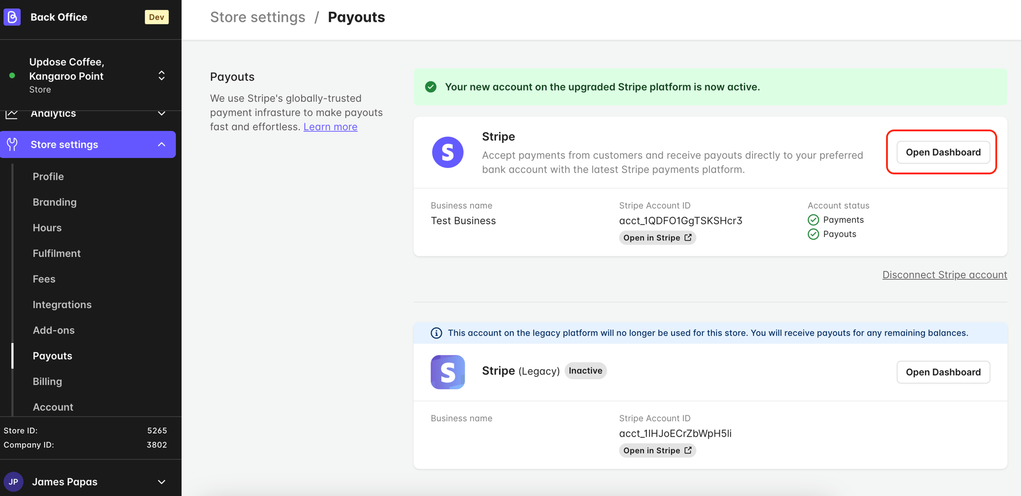 Updating your account dashboard display name in Stripe