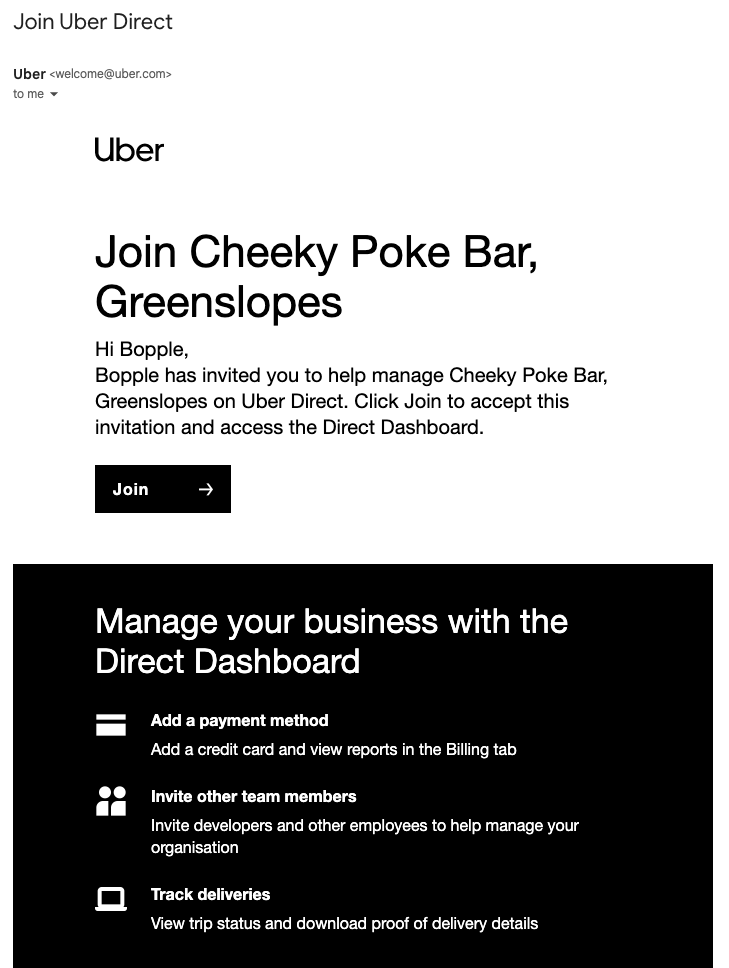 Joining your Uber Direct account