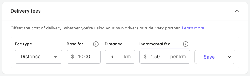 Charging delivery fees on orders